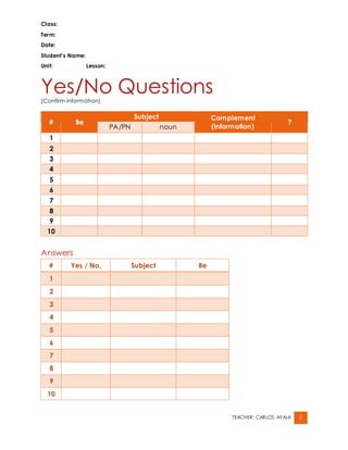 Information Questions - Yes/No questions | PDF