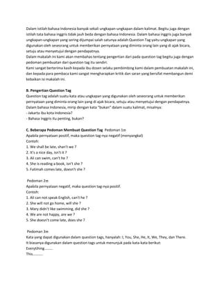 Question tag b.inggris | DOCX