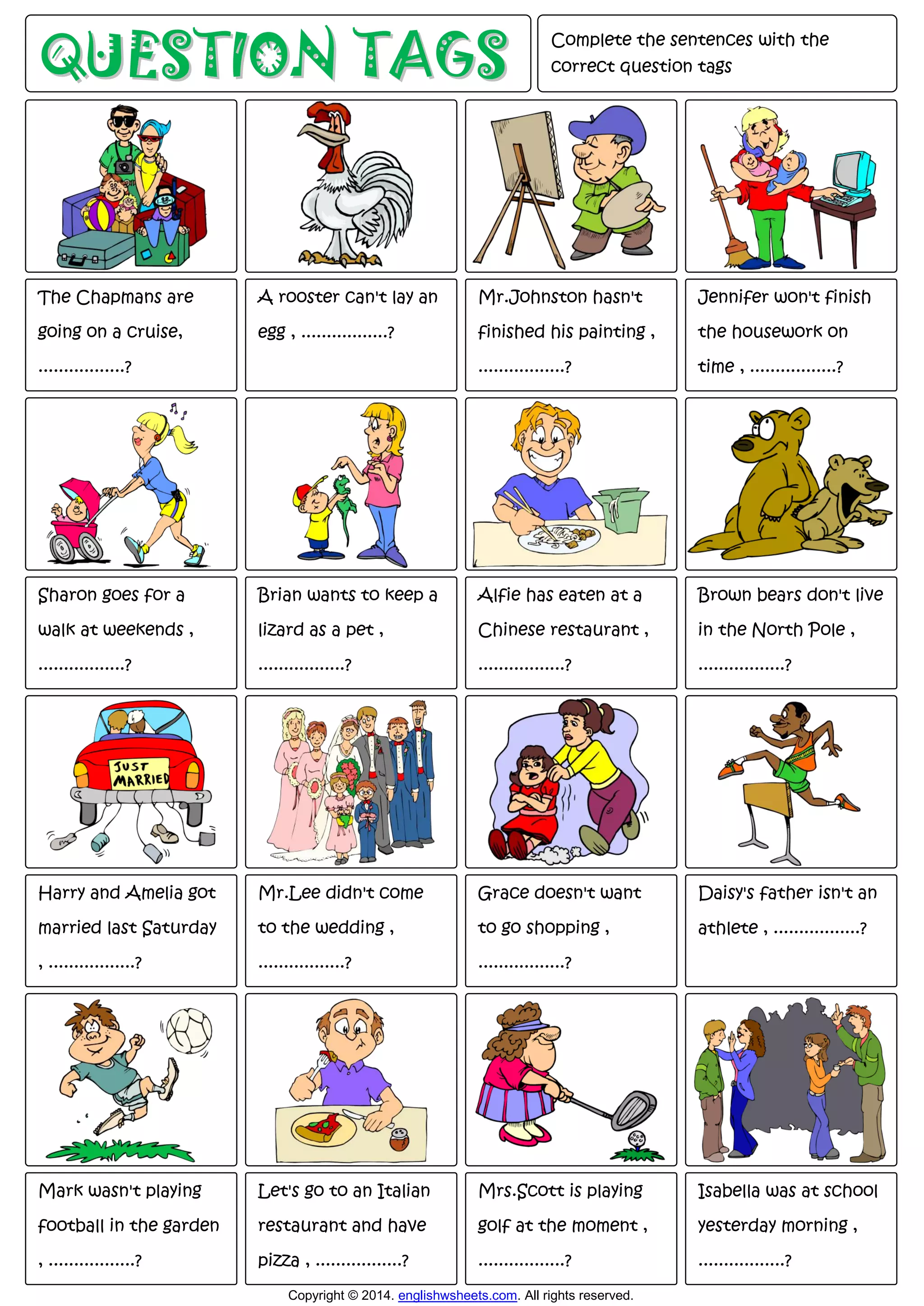 QUESTION TAGS AND GRAMMAR EXERCISES WORKSHEET | PDF | Reptiles | Pets