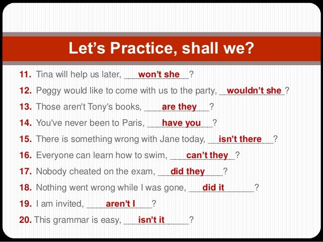 Question Tags Exercise