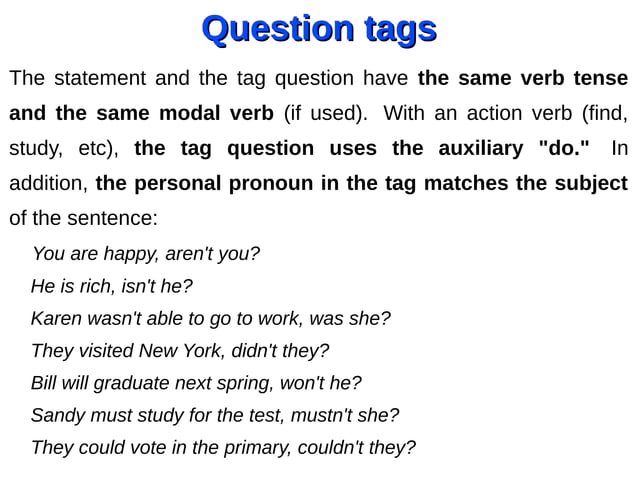 Question tags explanation | PPT