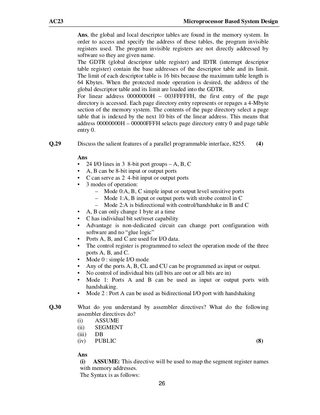 microprocessor Questions with solution