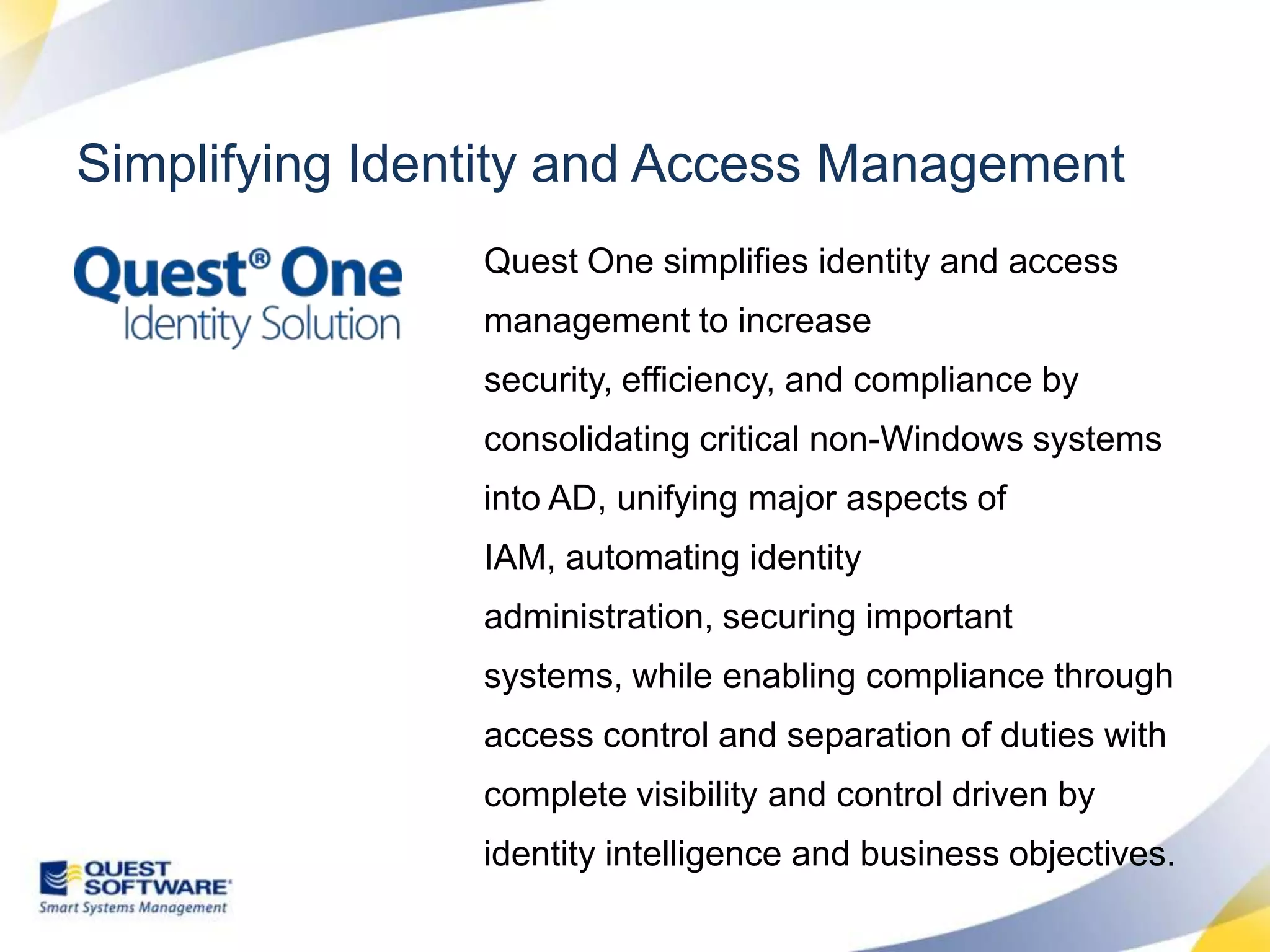 Quest One Identity Management Summary | PPTX