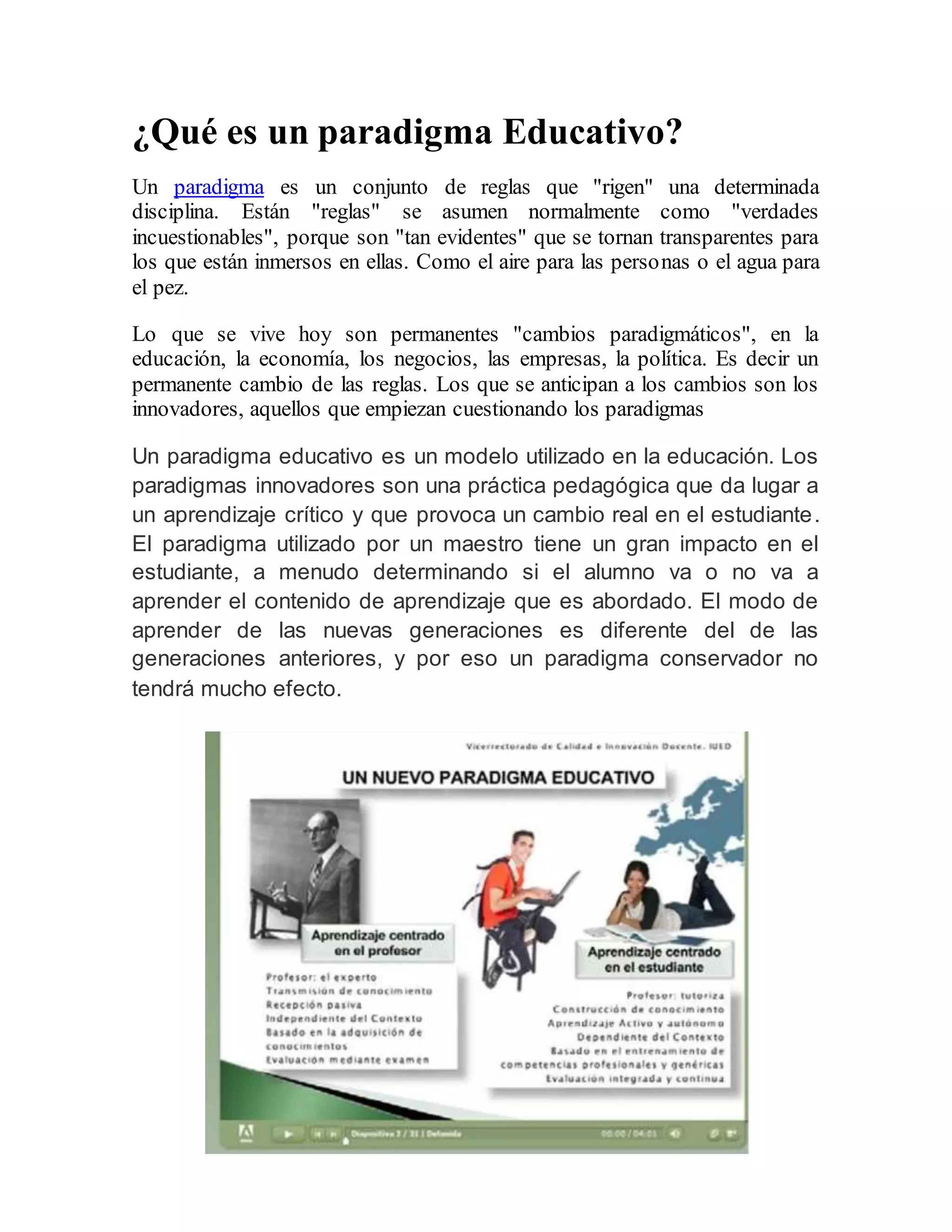 Qué es un paradigma educativo en el mundo | DOCX