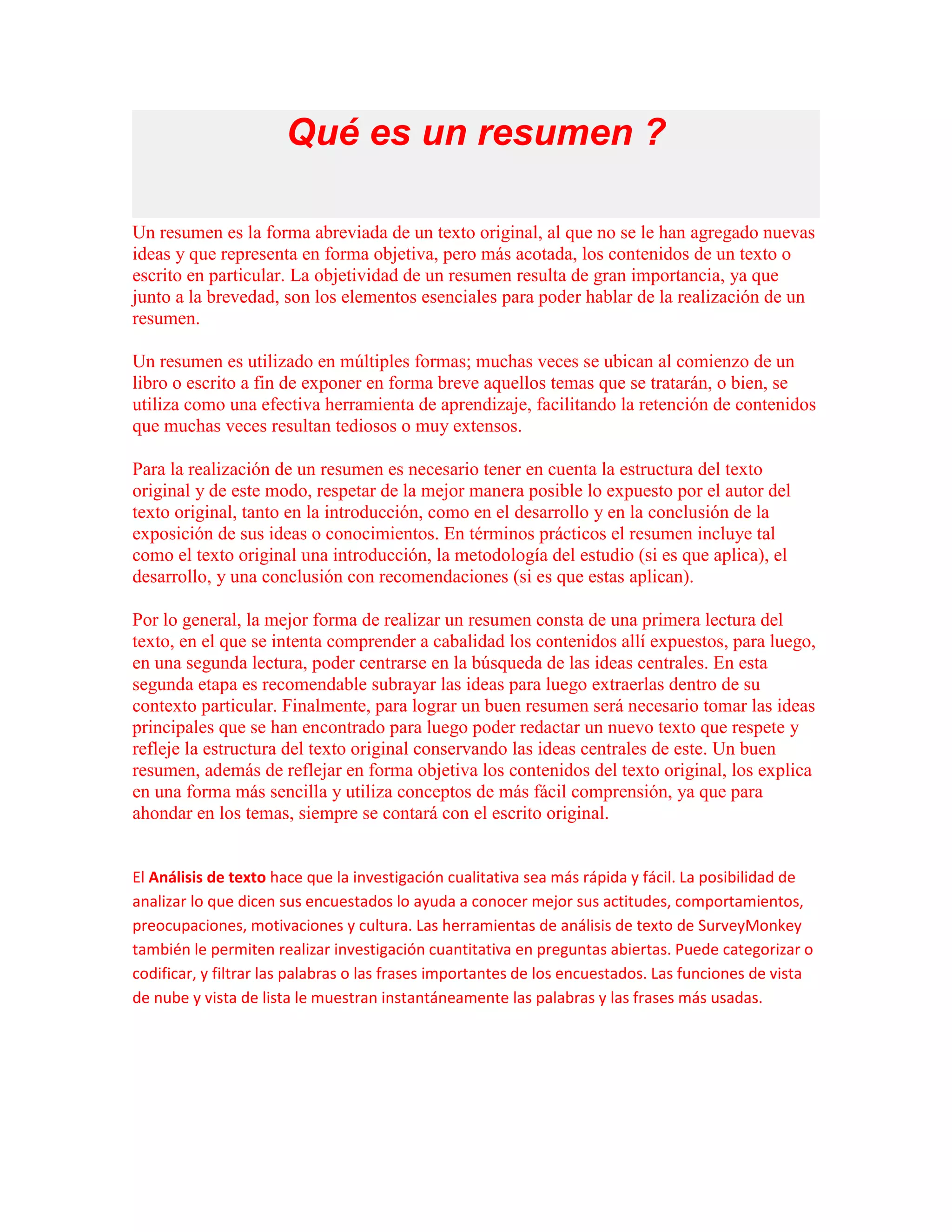 Qué es un resumen | PDF