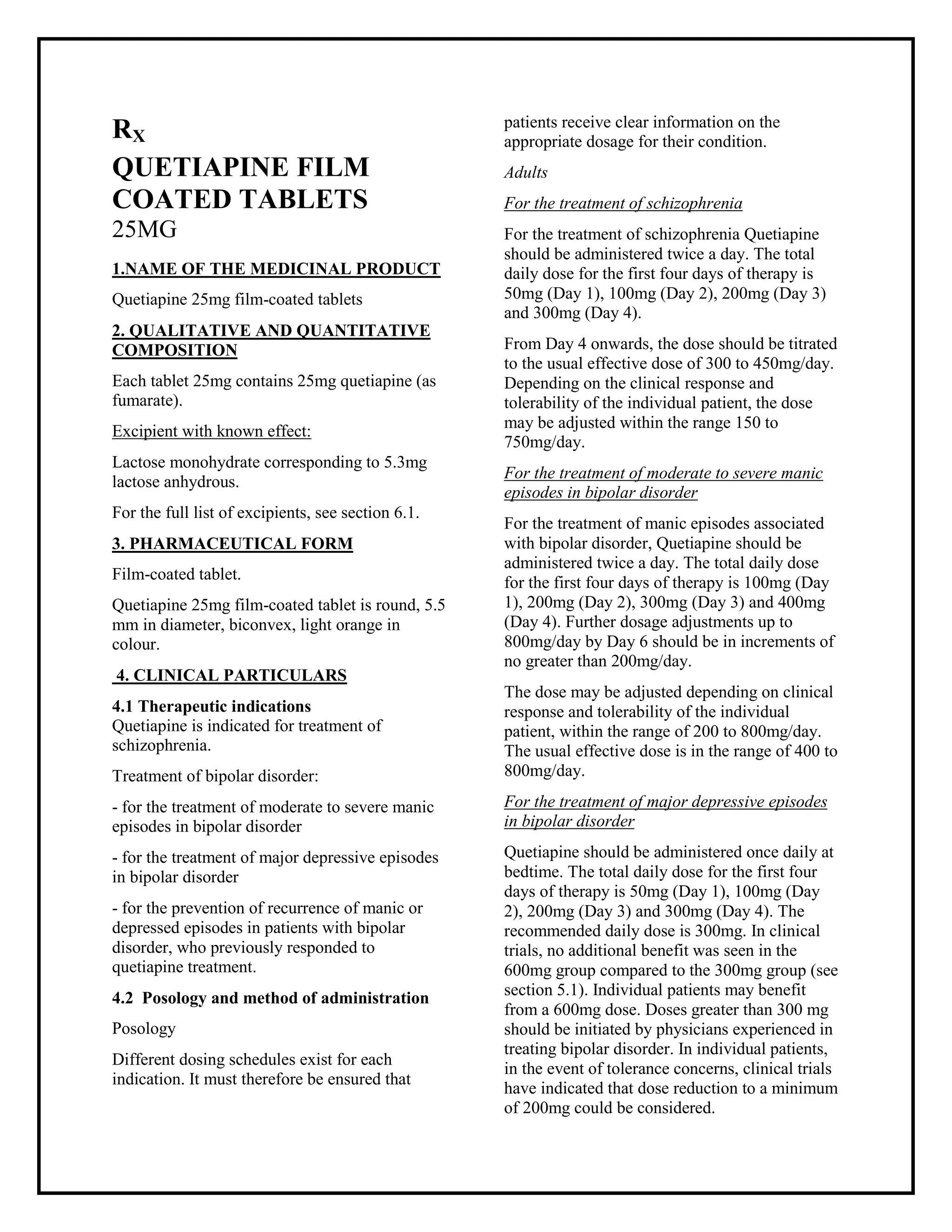 Quetiapine 25mg film coated tablets smpc- taj pharmaceuticals | PDF