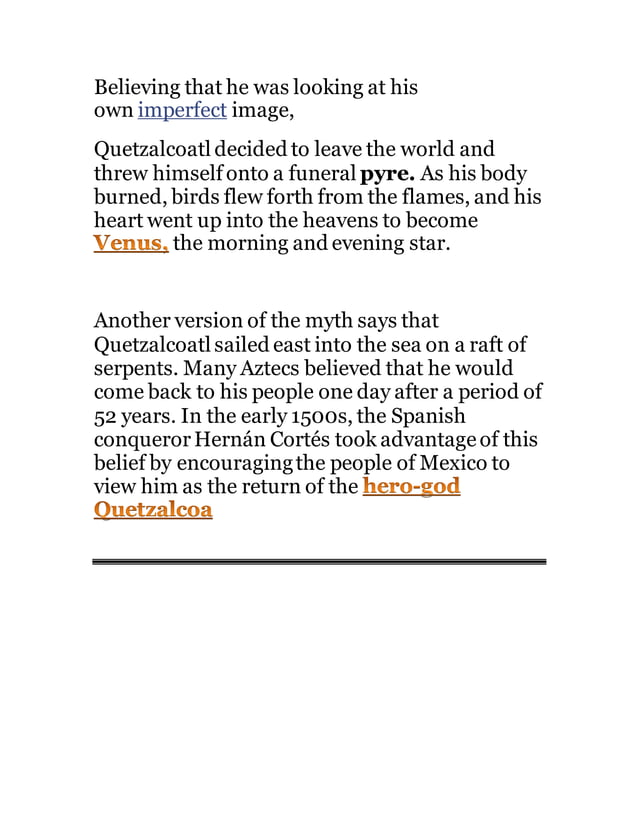 Quetzalcoatl mythologicals of meso america . | PDF