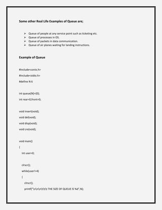 Queue in C, Queue Real Life of Example | PDF