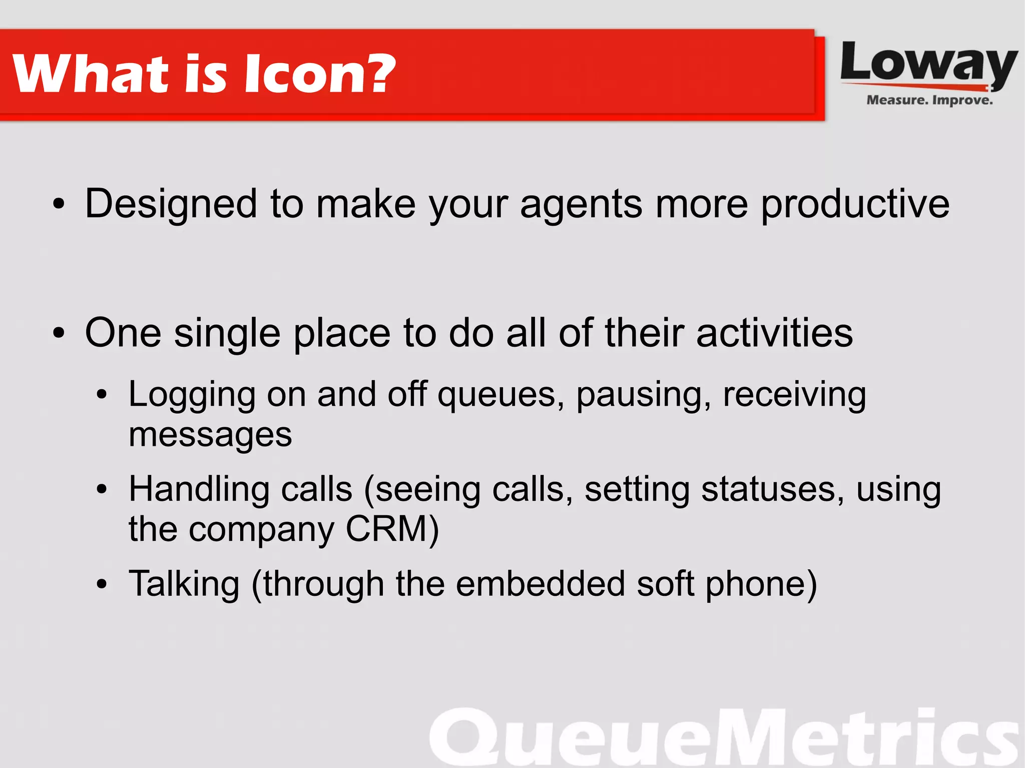 QueueMetrics Icon Agent Page and Elastix Integration | PPT