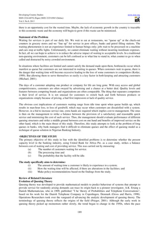 Queuing model as a technique of queue solution in nigeria banking ...