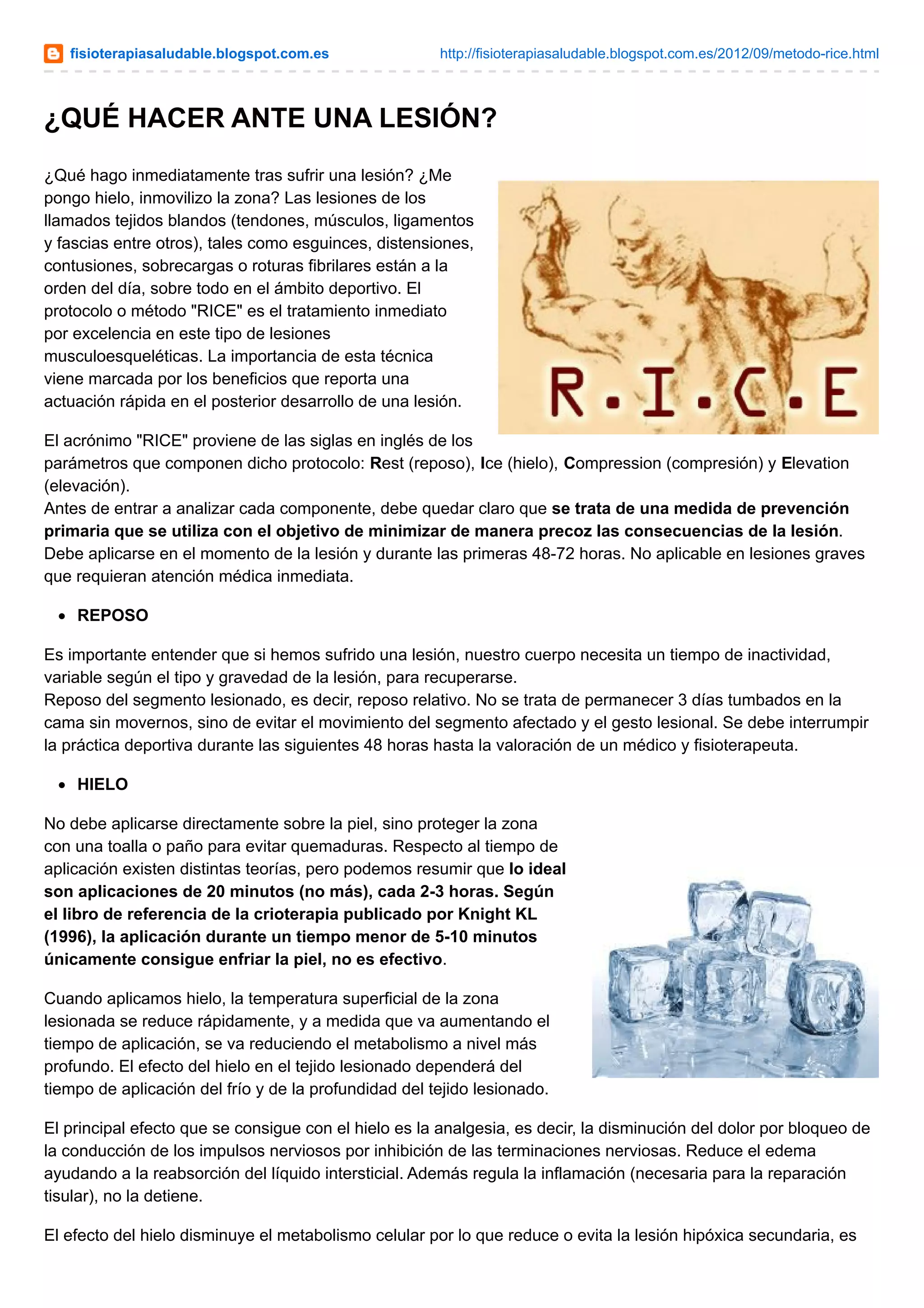Qué hacer ante una lesiónRICE | PDF