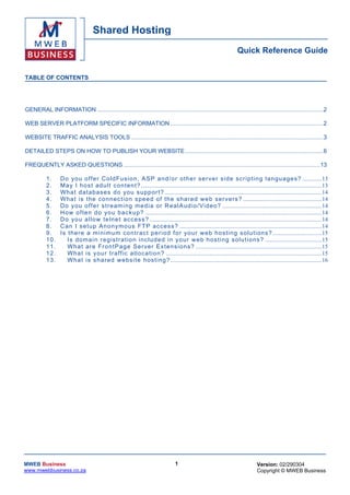 Quick Reference Guide: Shared Hosting | PDF