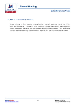 Quick Reference Guide: Shared Hosting | PDF