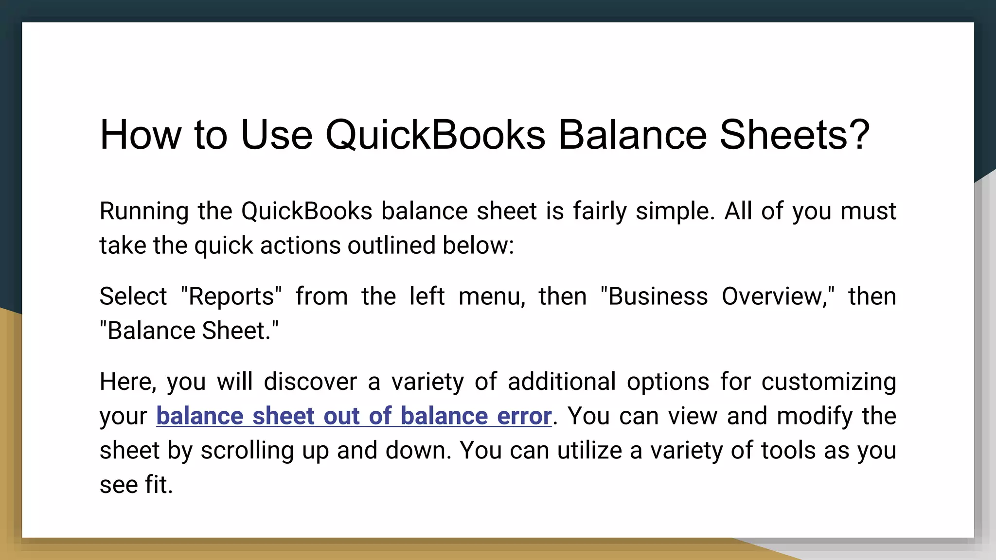 Quickbooks Balance Sheet | PPT