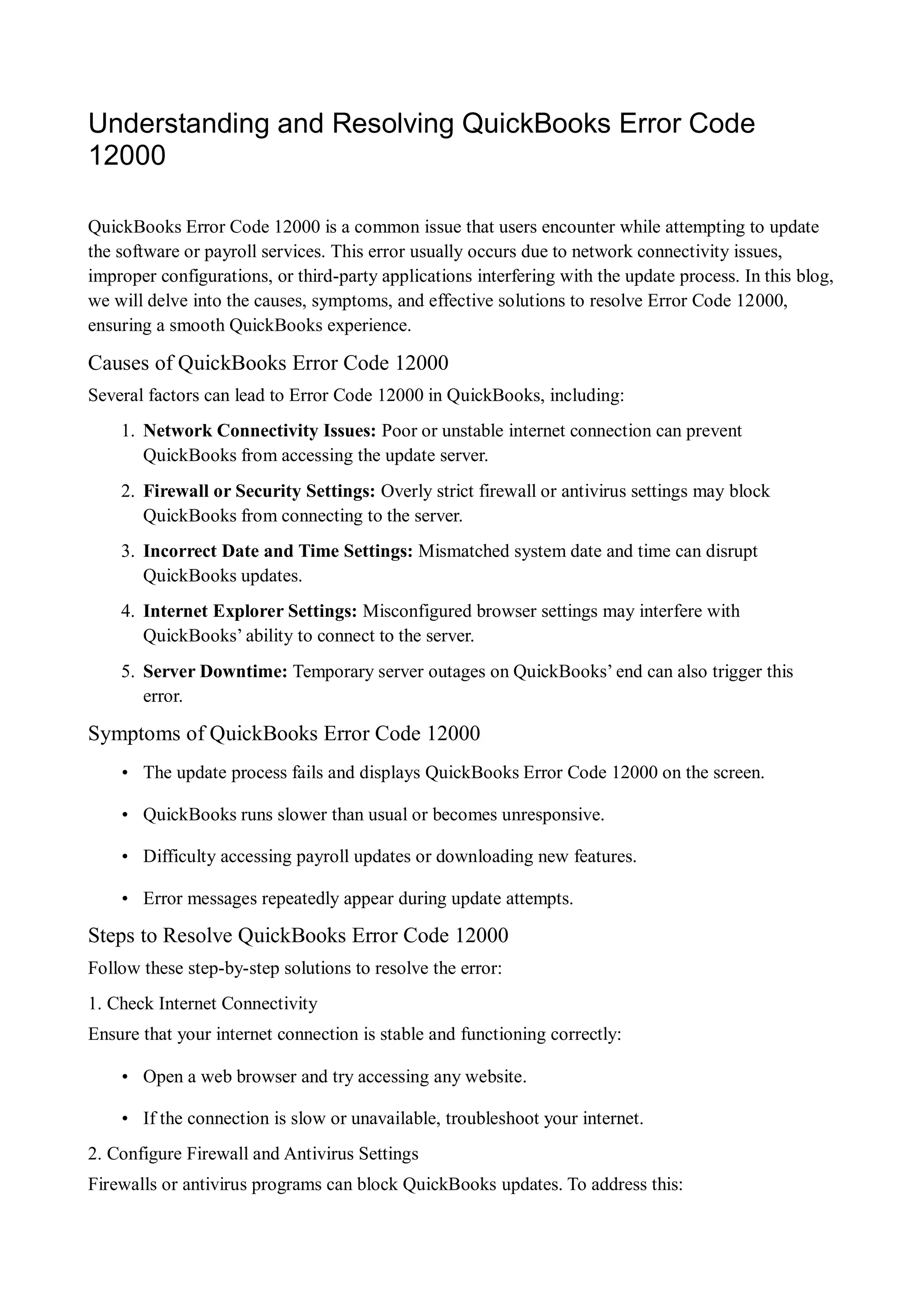 Fix QuickBooks Error Code 12000 - Troubleshooting Guide | PDF