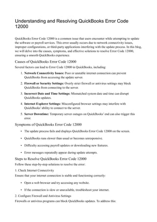 Fix QuickBooks Error Code 12000 - Troubleshooting Guide | PDF