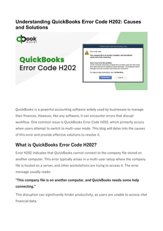 Fix QuickBooks Error Code H202 in Multi-User Mode | PDF