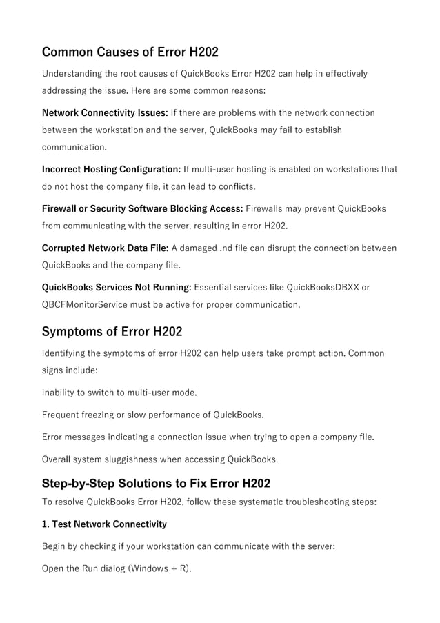 Fix QuickBooks Error Code H202 in Multi-User Mode | PDF