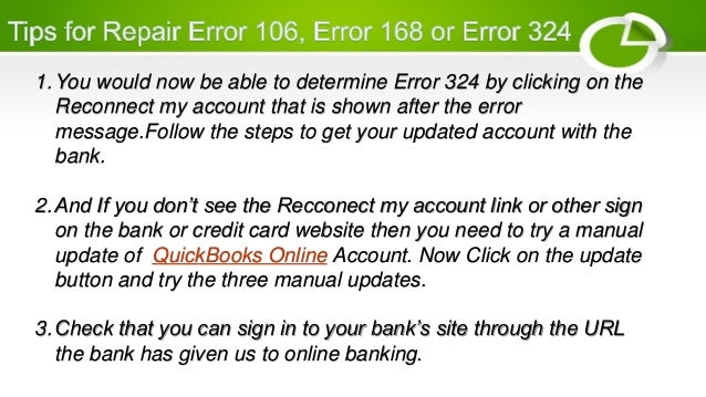 QuickBooks Online Banking Error 106, 168 or 324