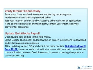 Dealing with QuickBooks Payroll Error 20102: Tips and Tricks | PDF
