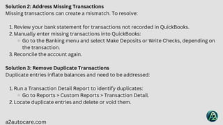 QuickBooks Reconciliation Discrepancies Common Causes and Solutions | PDF
