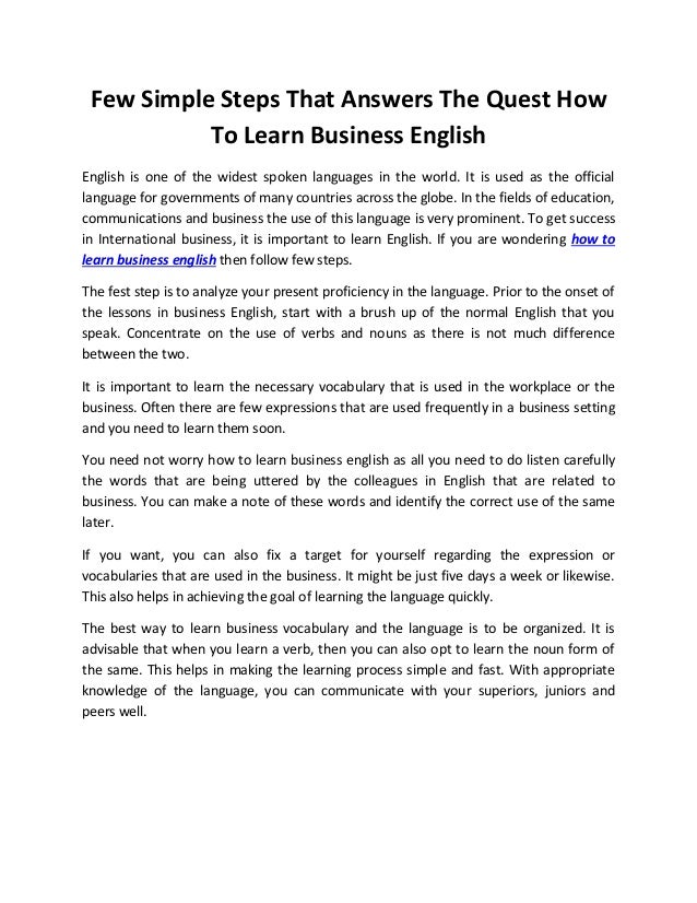 Few Simple Steps That Answers The Quest How To Learn Business English Few Simple Steps That Answers The Quest How To Learn Business English
