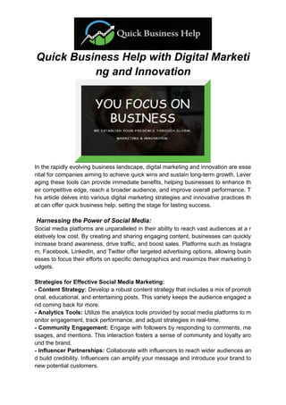 Quick Business help ultimate guide to our services | PDF