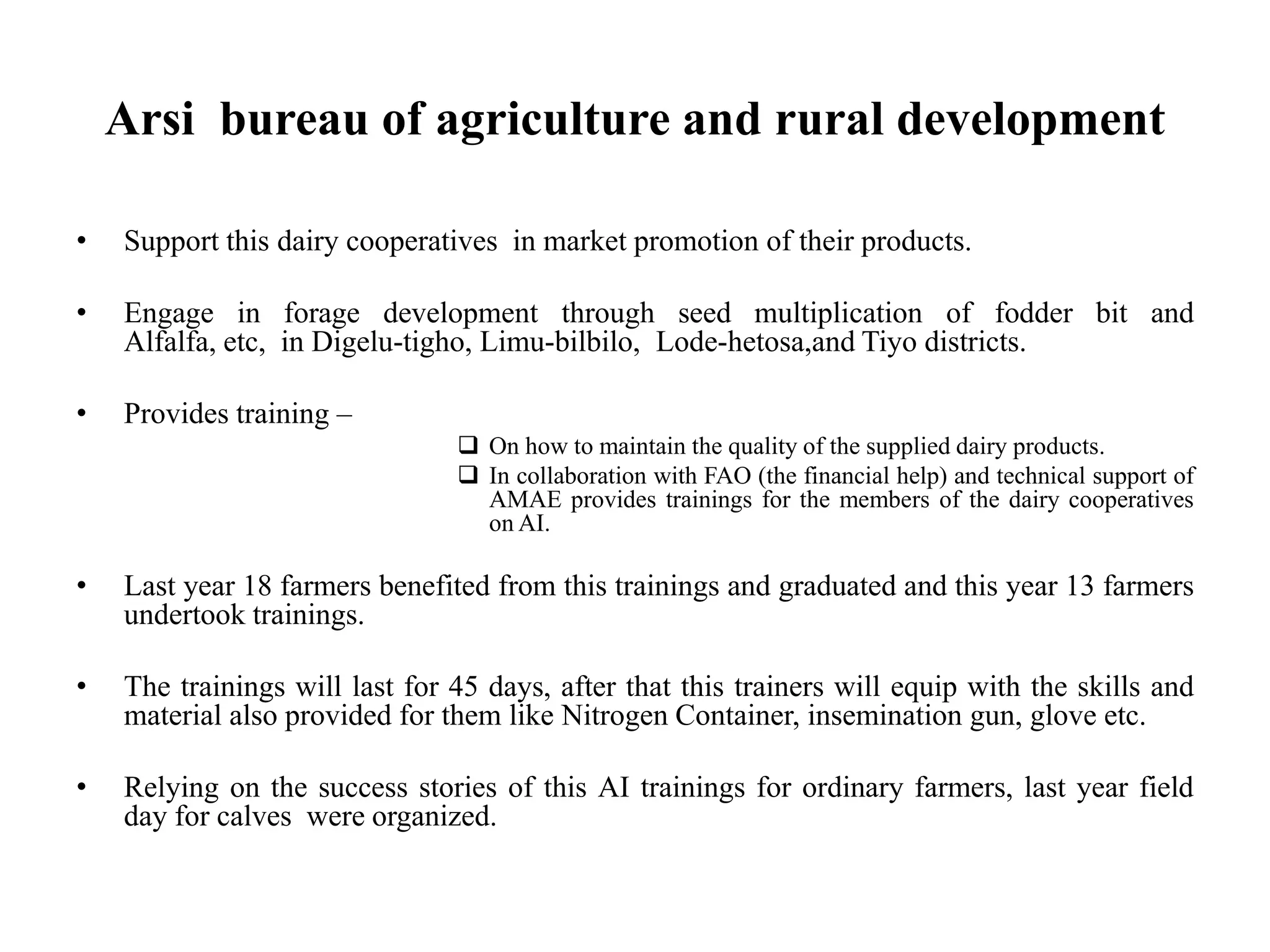 Dairy value chain actors and their roles and linkages in Arsi Highlands ...