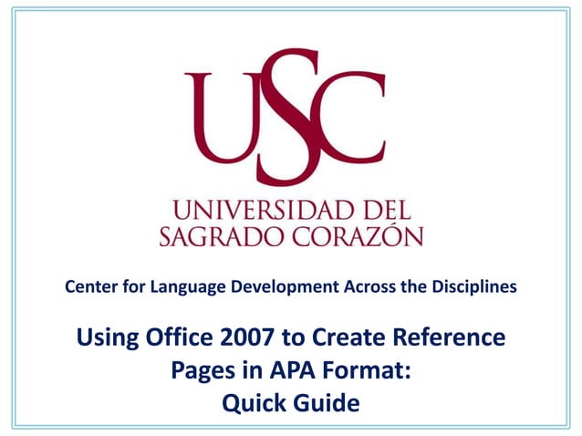 Quick guide apa style office 2007 | PPSX