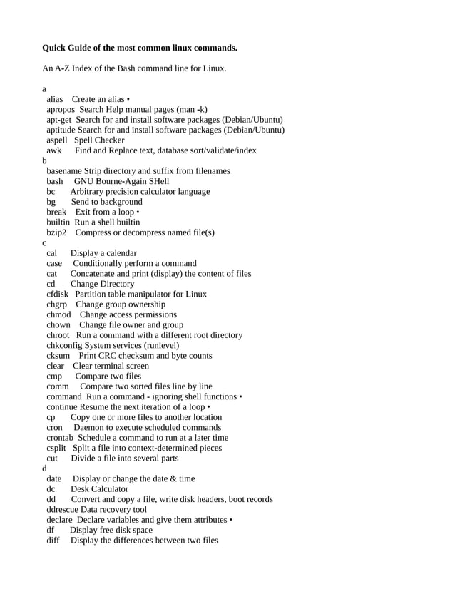 Quick guide of the most common linux commands | PDF