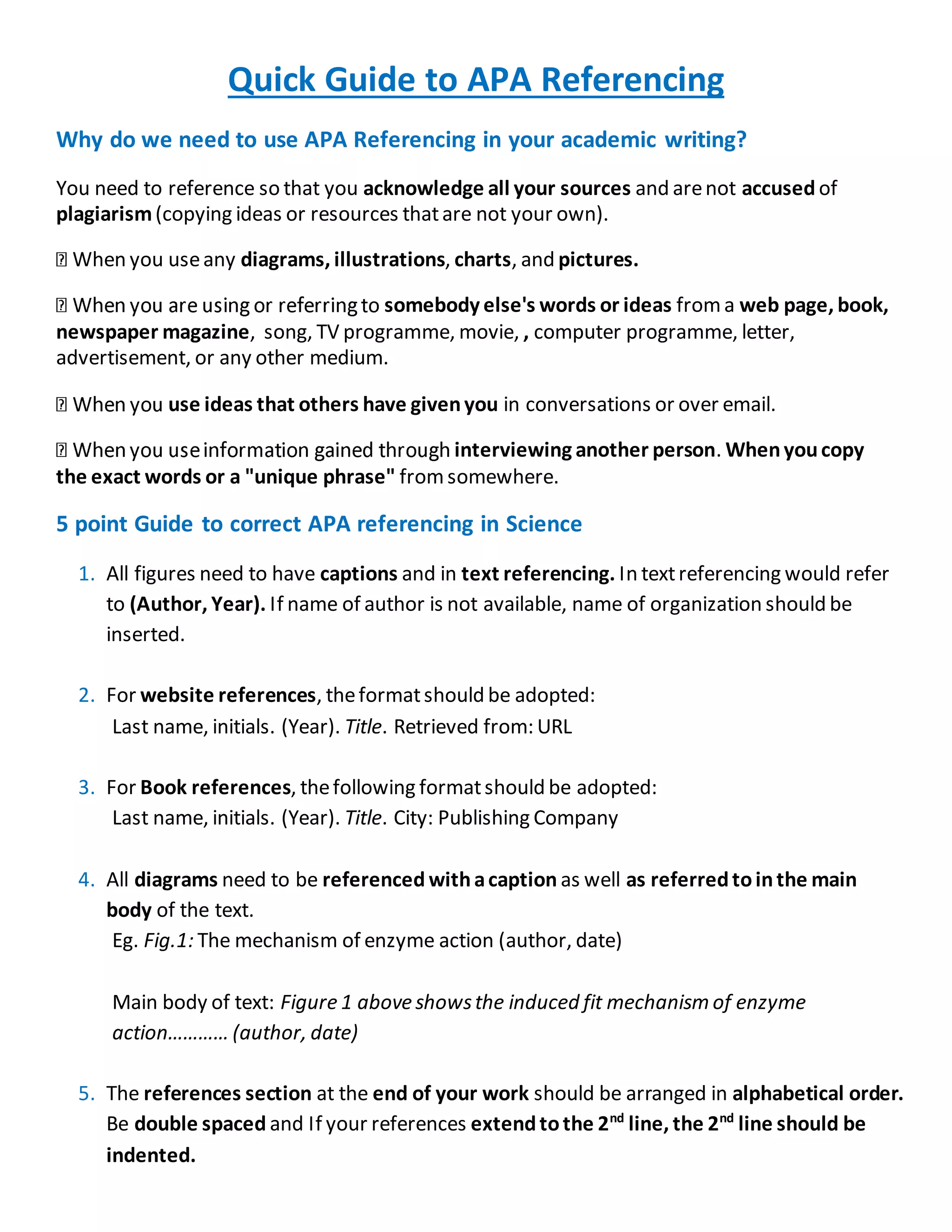 Quick guide to APA Referencing for Science Reports and Essays | PDF