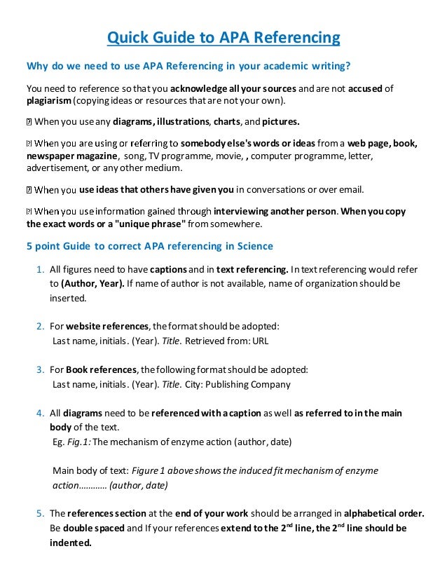 Quick Guide To APA Referencing For Science Reports And Essays Quick Guide To APA Referencing For Science Reports And Essays