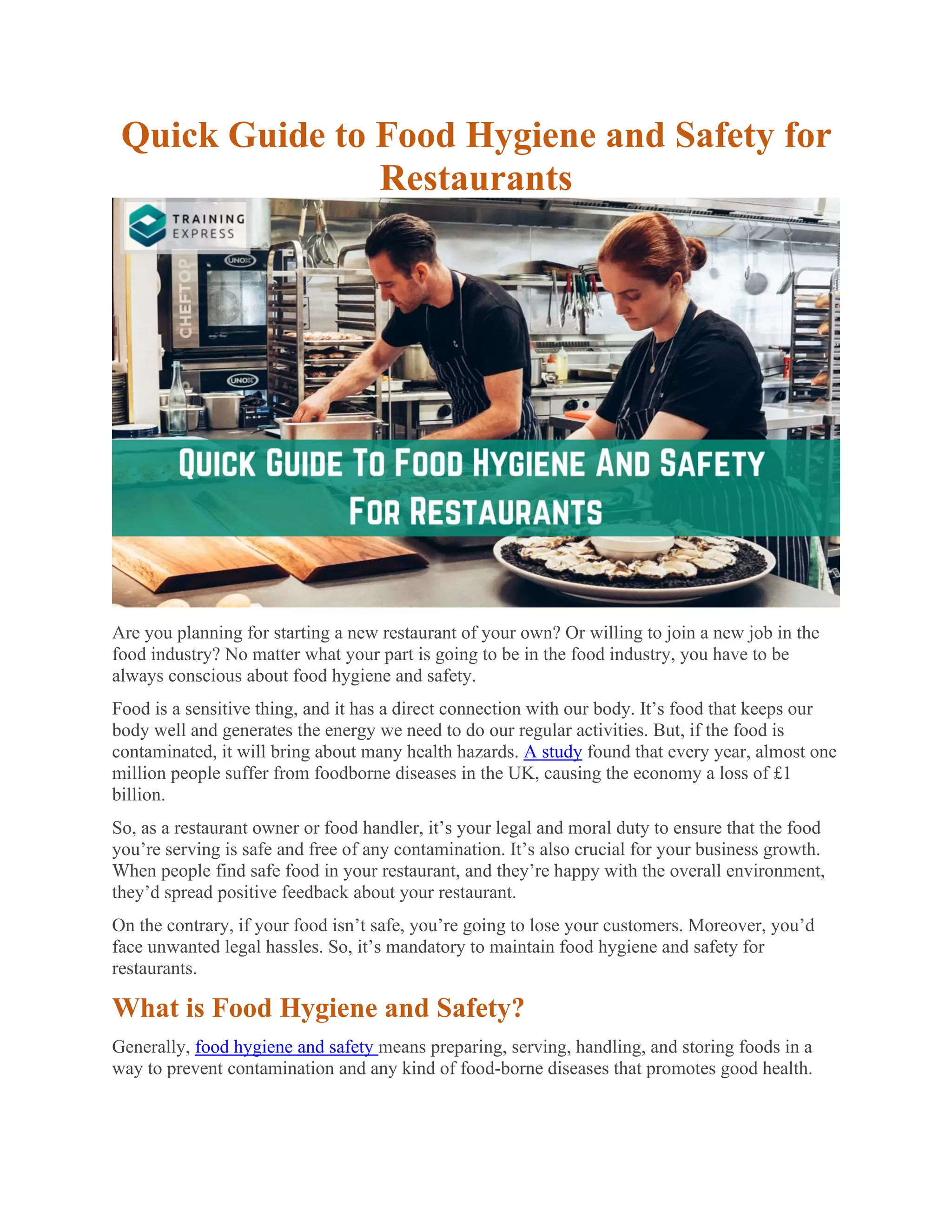 Quick guide to food hygiene and safety for restaurants | PDF