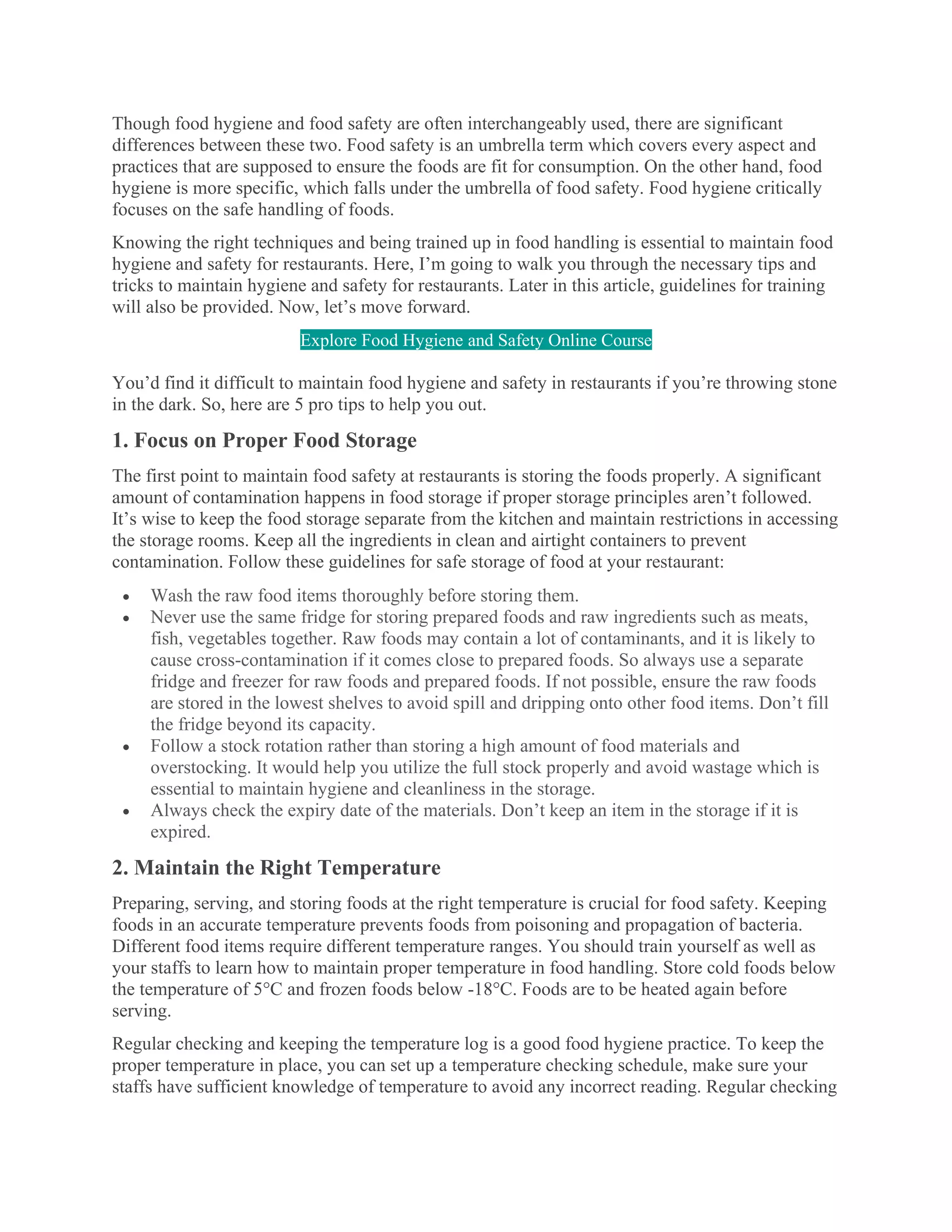 Quick guide to food hygiene and safety for restaurants | PDF