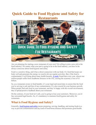 Quick guide to food hygiene and safety for restaurants | PDF