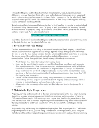 Quick guide to food hygiene and safety for restaurants | PDF