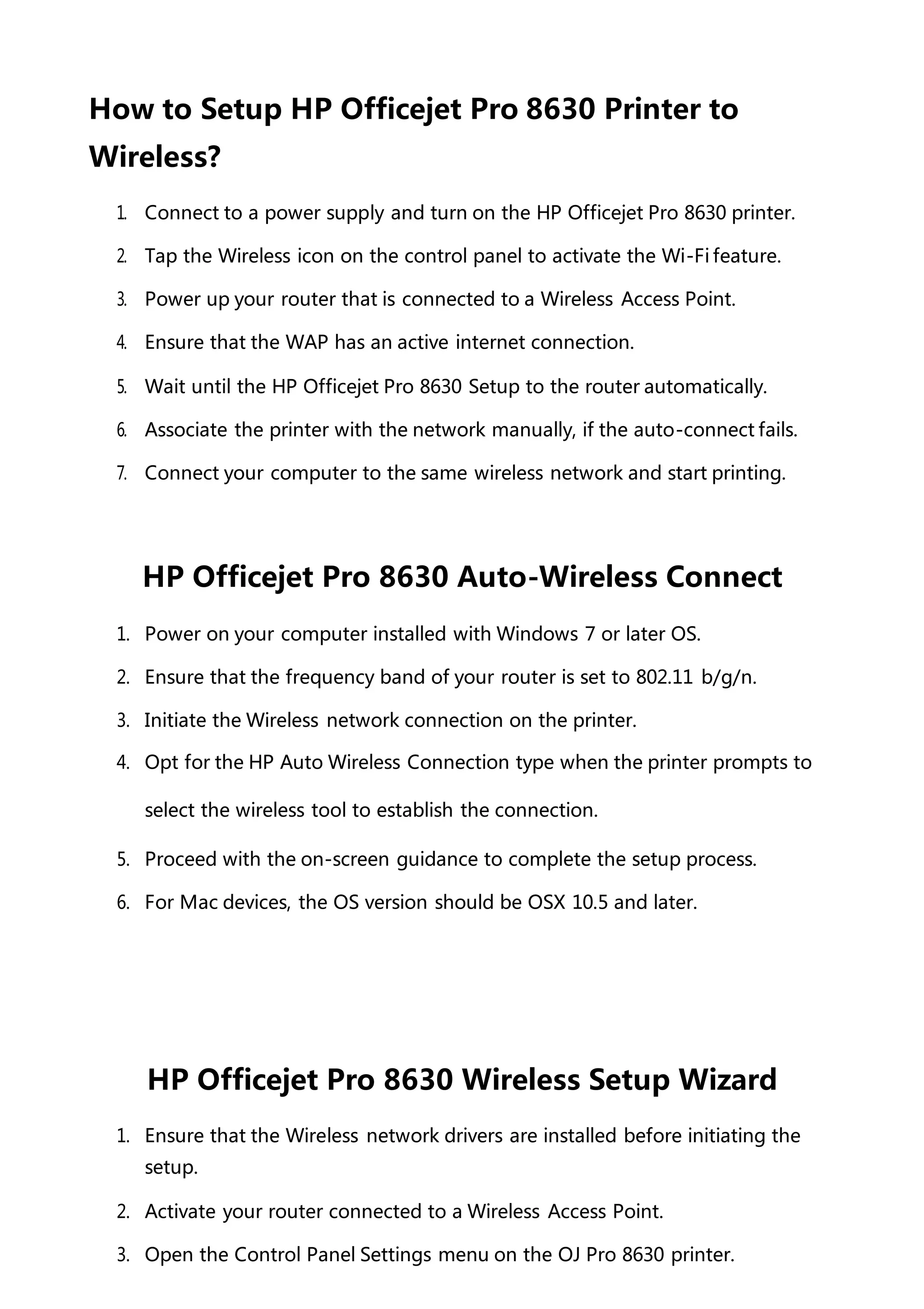 Quick HP Officejet Pro 8630 Wireless Setup | DOCX