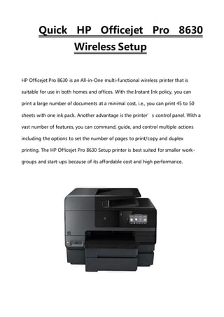 Quick HP Officejet Pro 8630 Wireless Setup | DOCX