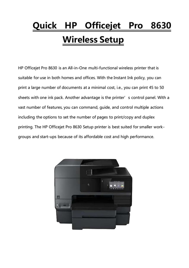 Quick HP Officejet Pro 8630 Wireless Setup | PDF