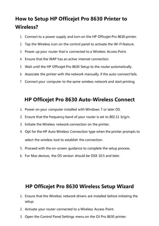 Quick HP Officejet Pro 8630 Wireless Setup | DOCX