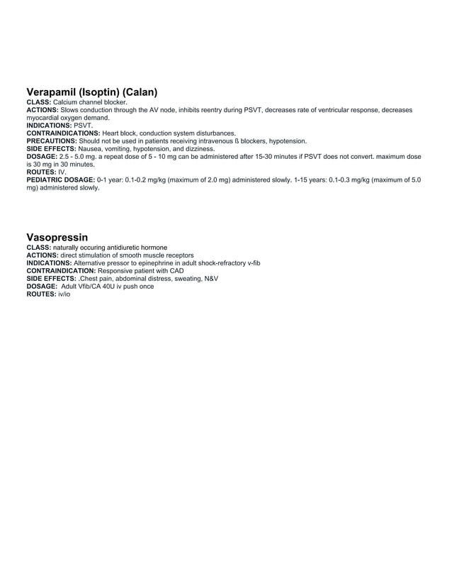 Quick reference paramedic drugs | PDF | Heart and Cardiovascular ...
