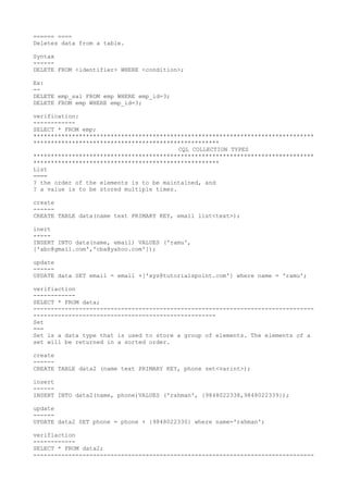 Quick reference for cql | TXT