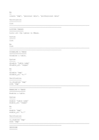 Quick reference for HBase shell commands | TXT