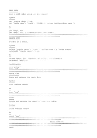 Quick reference for HBase shell commands | TXT