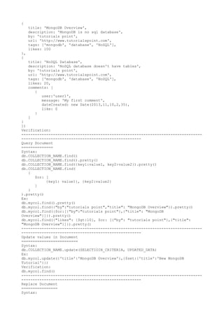 Quick reference for mongo shell commands | TXT