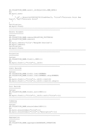 Quick reference for mongo shell commands | TXT