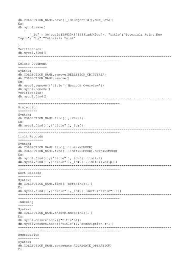 Quick Reference For Mongo Shell Commands Pdf 