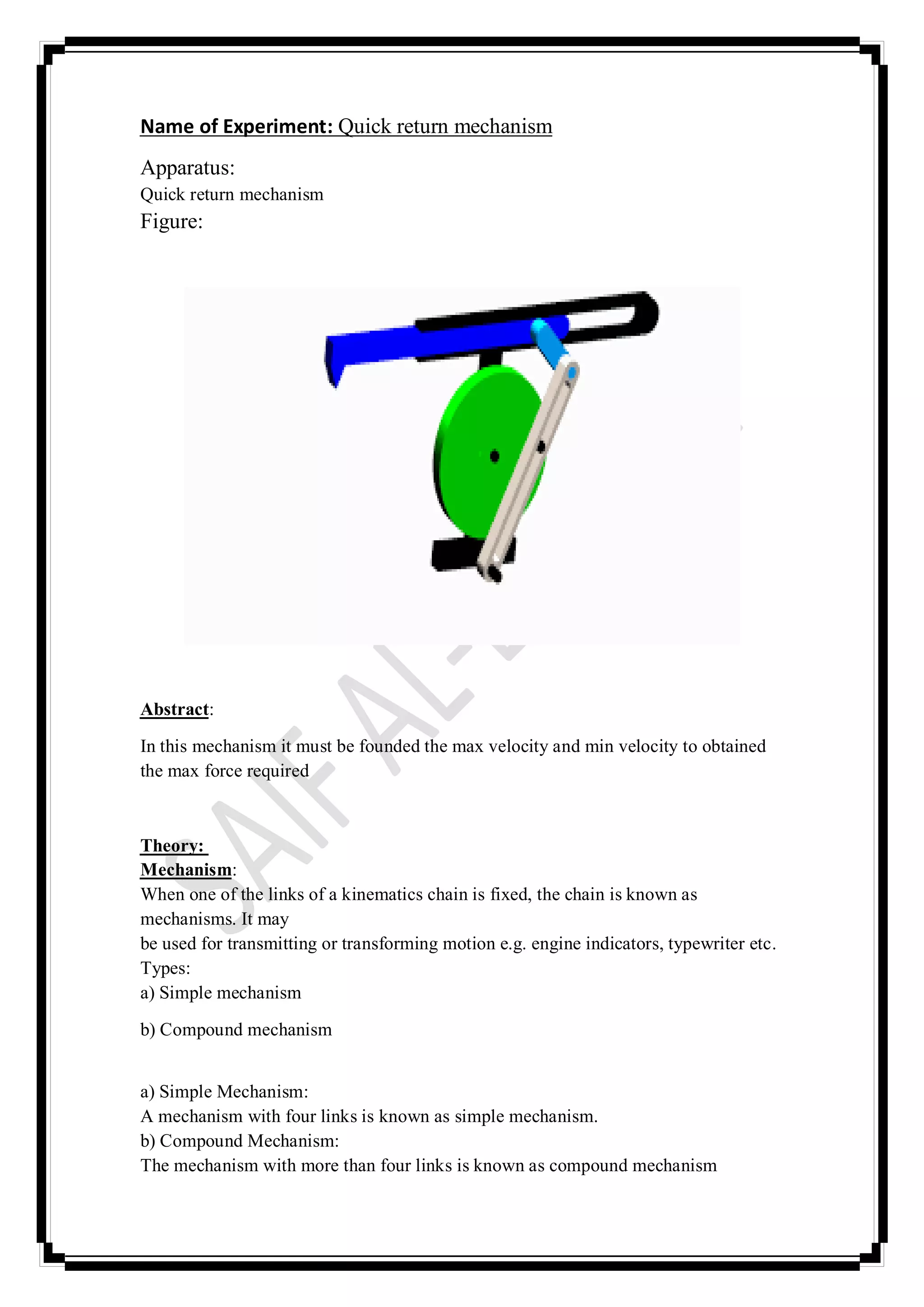 Quick return mechanism | PDF