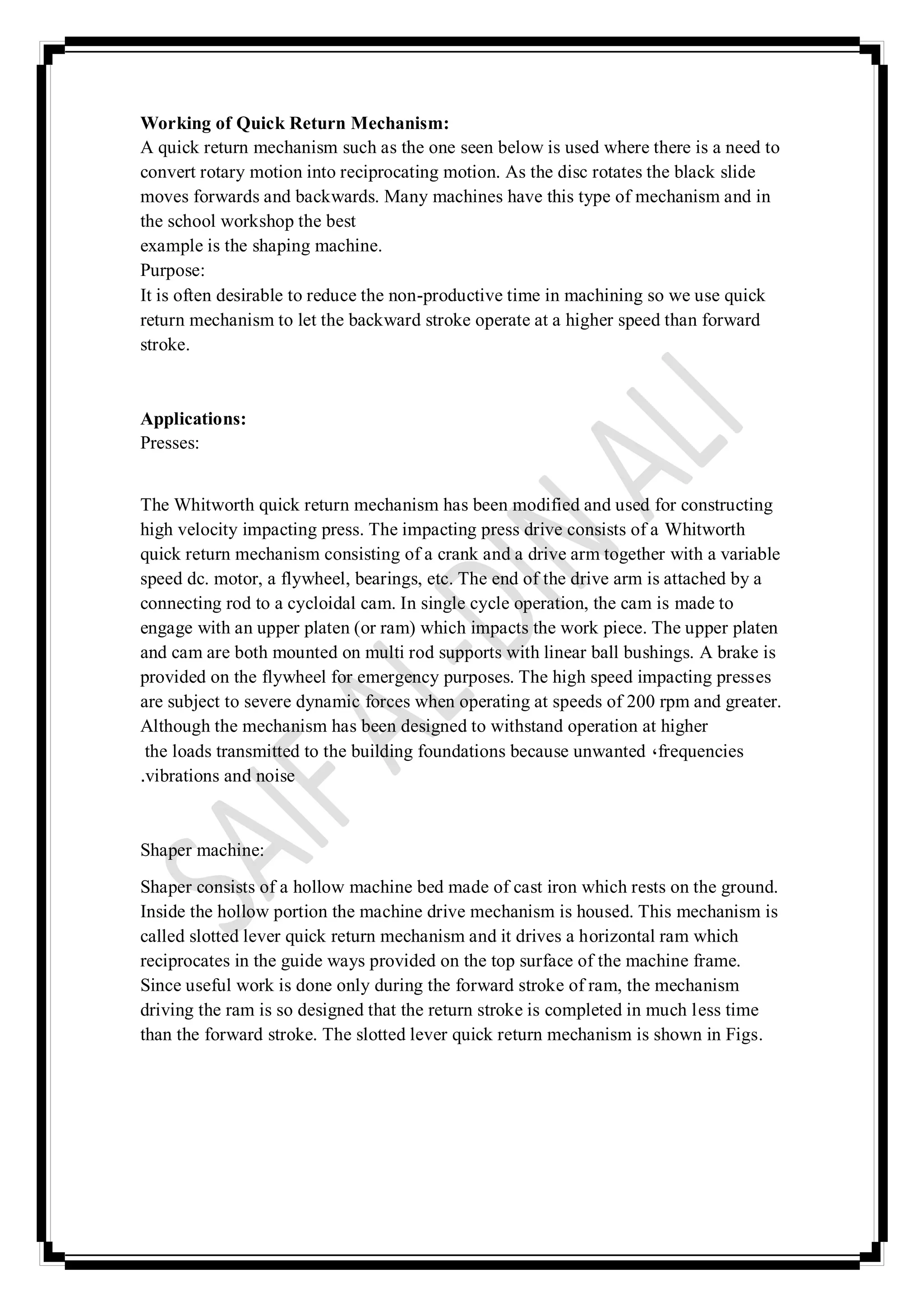 Quick return mechanism | PDF