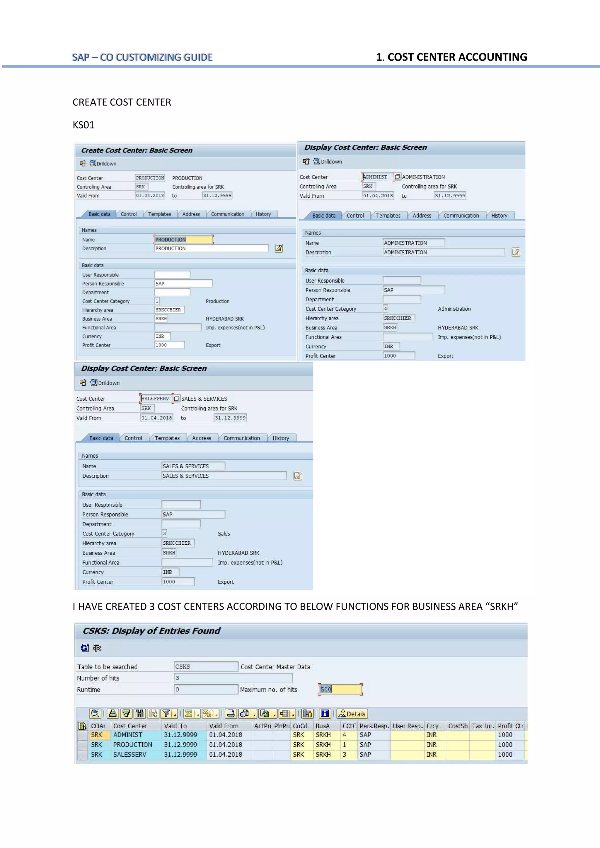 Quick sap co configuration-cost acct. | PDF